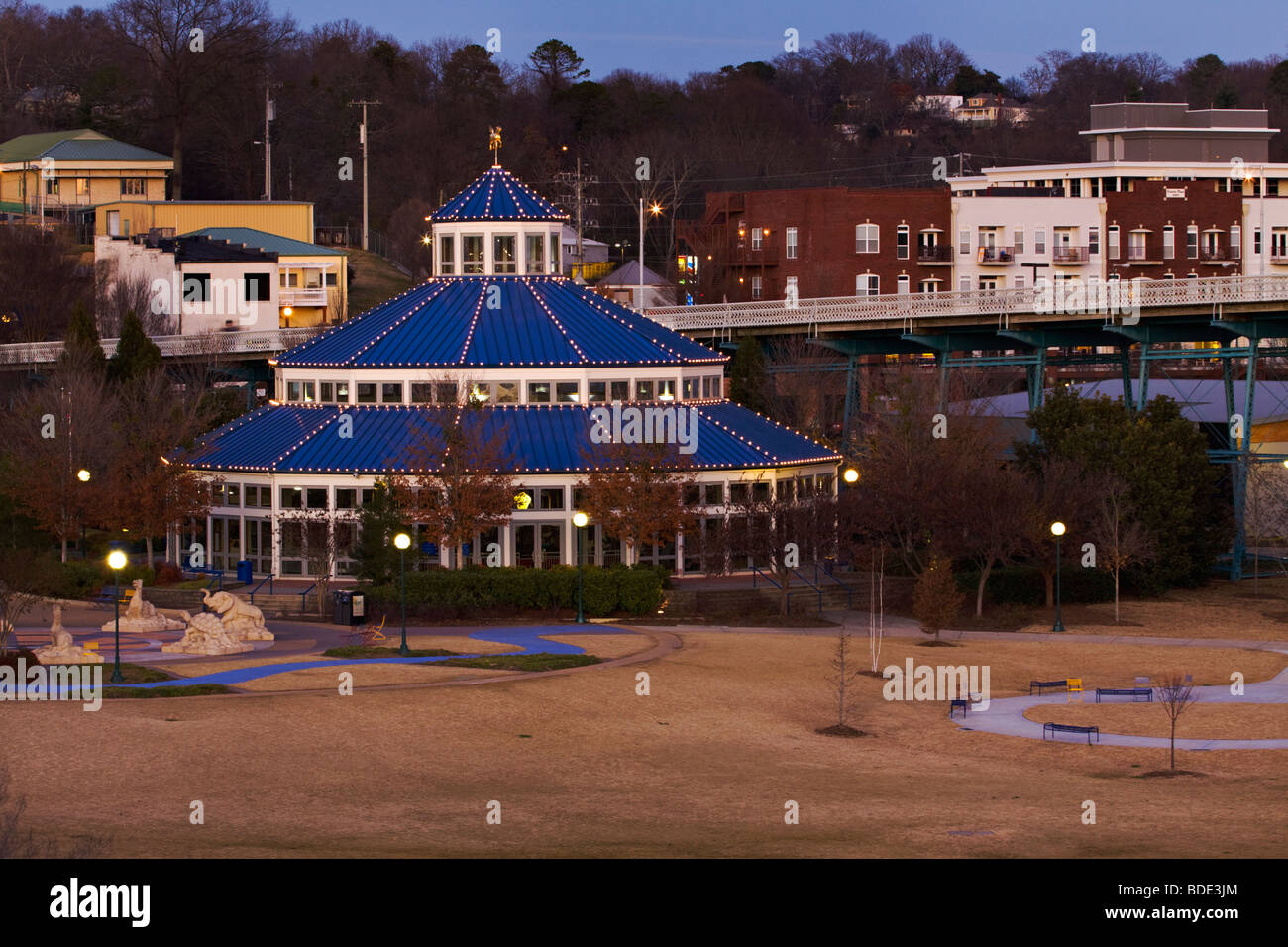 Carousel in Coolidge Park at dusk. Chattanooga Tennessee Stock Photo ...