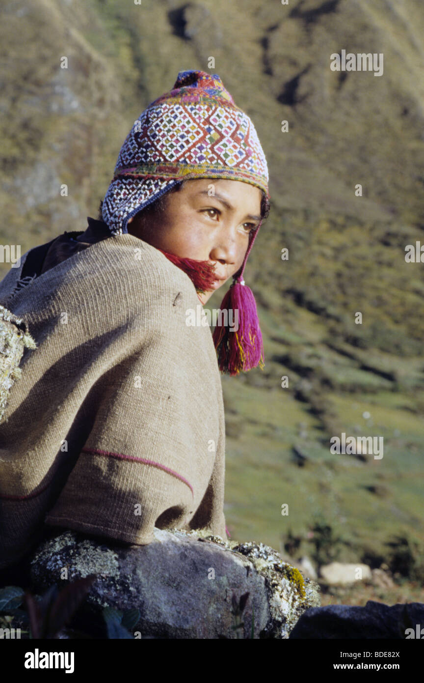 Native Inca boy dressed in traditional clothes near Cuzco, Peru Stock ...