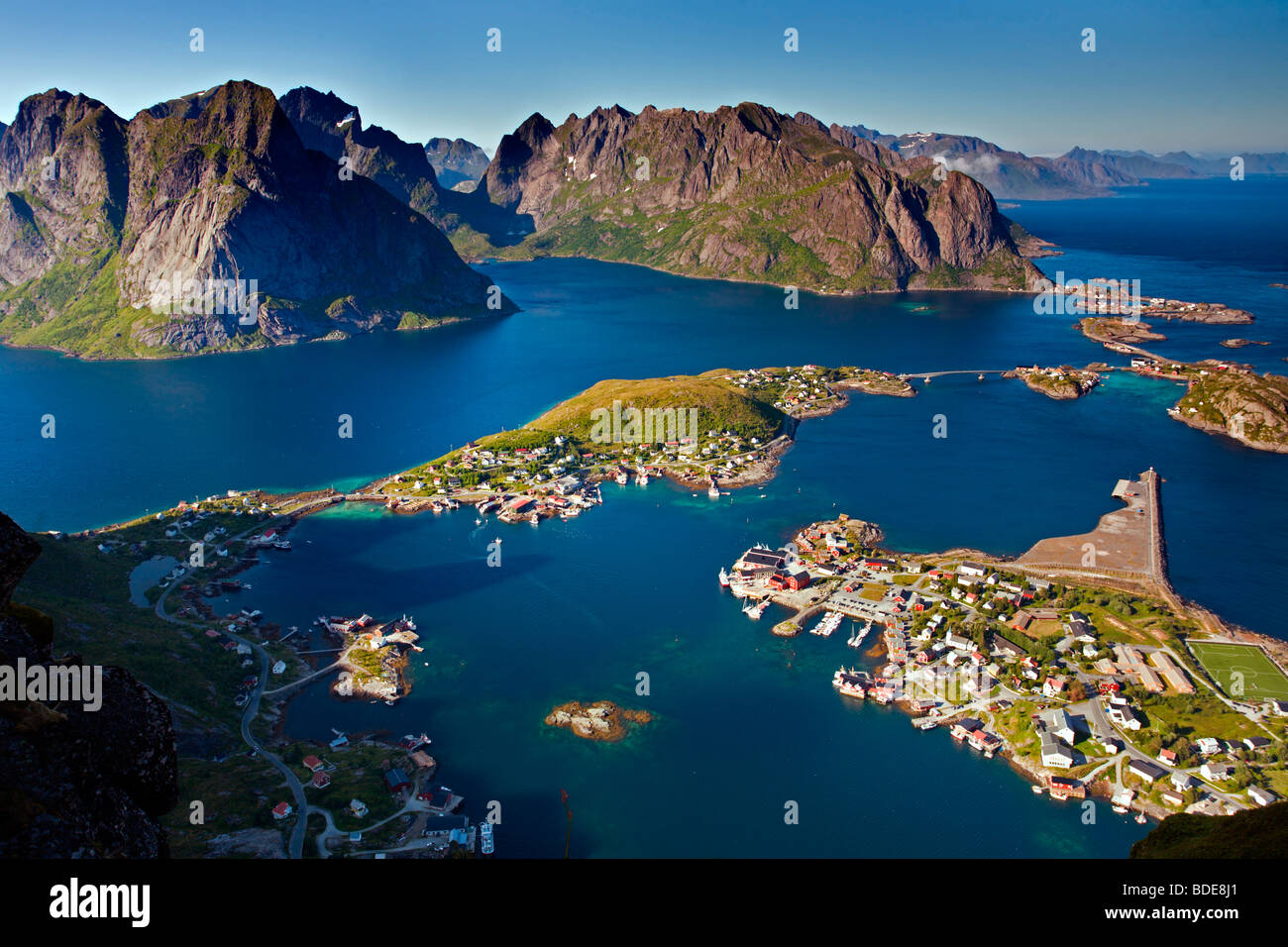 Moskenes Island: Reinebringen: View to Reine and Hamnøy Stock Photo - Alamy