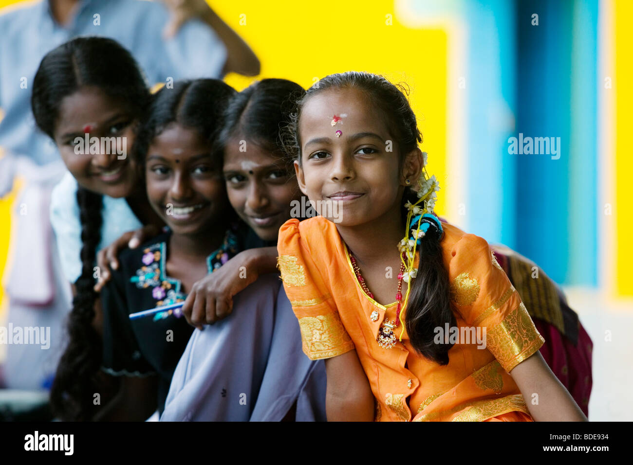 Hindu girls at school inside a temple in Terengganu, Malaysia Stock ...