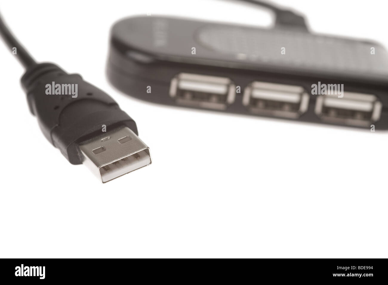 black usb hub on white background Stock Photo - Alamy