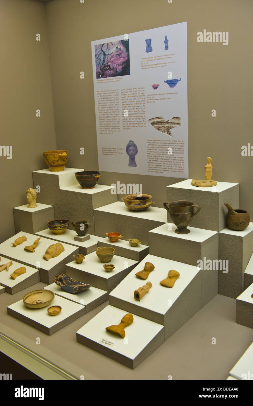 Display case with ancient pottery in the Archaeological Museum at ...