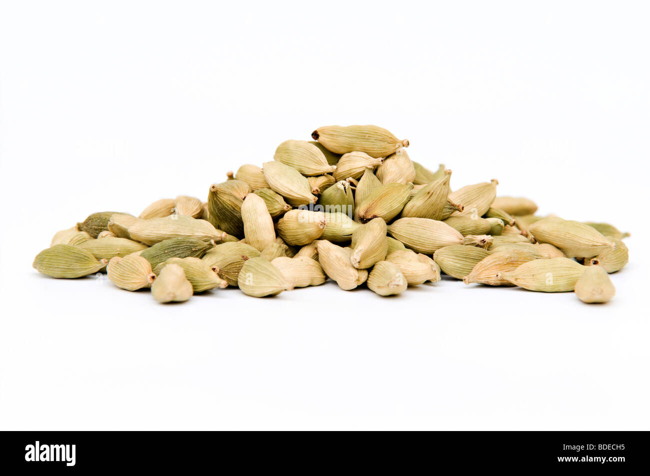 Dried green cardamom pods on white background Stock Photo - Alamy