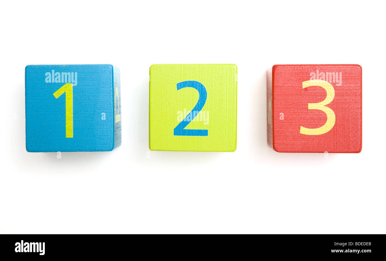 Child's wood toy building blocks showing basic numbers Stock Photo - Alamy