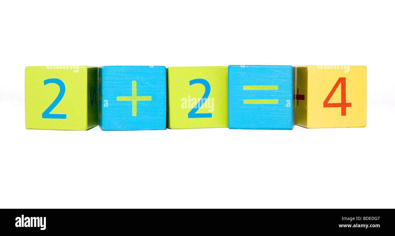 Young child's toy blocks showing a basic number sum Stock Photo - Alamy