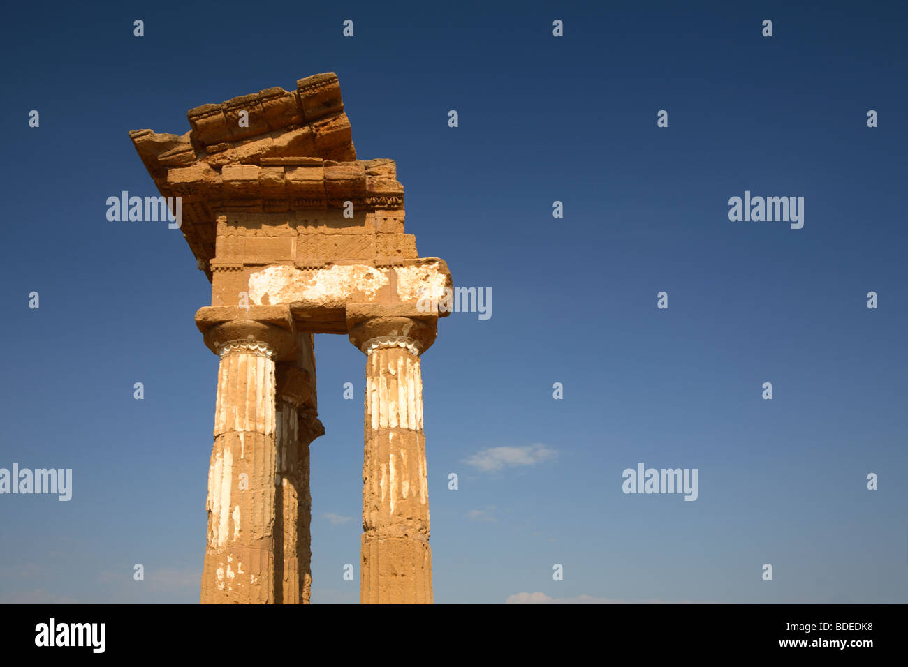 3 Columns of temple of Castor and Pollux (Dioscuri), Agrigento, Italy ...