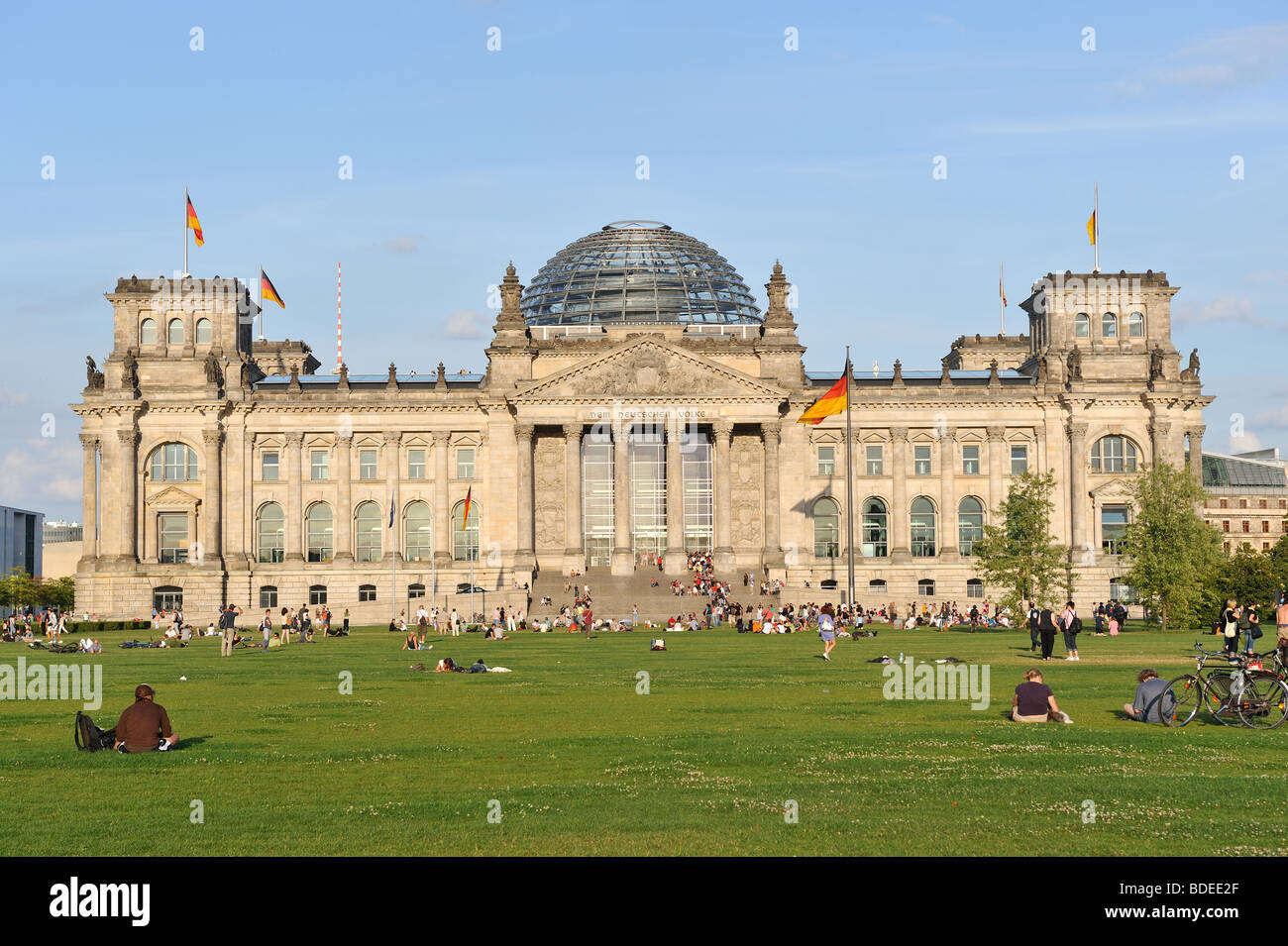 Reichstag in Berlin (German parliament) in front view. People on the ...