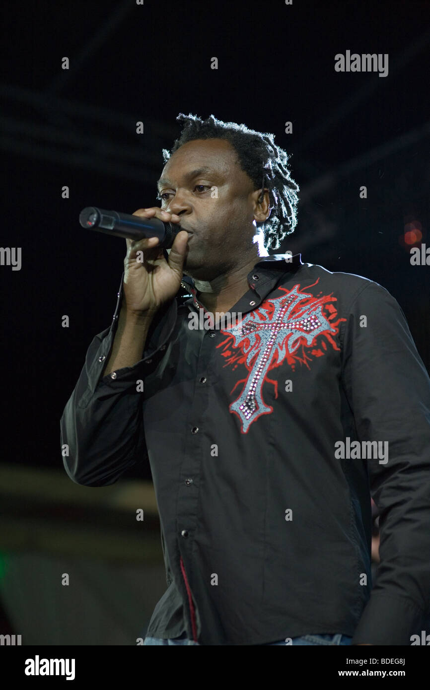BUDAPEST-JUNE 25: Dr Alban and his group perform on stage at Cafe del ...