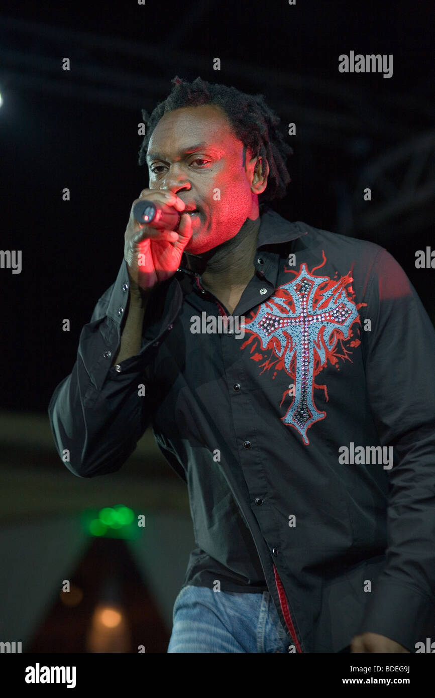 BUDAPEST-JUNE 25: Dr Alban and his group perform on stage at Cafe del ...