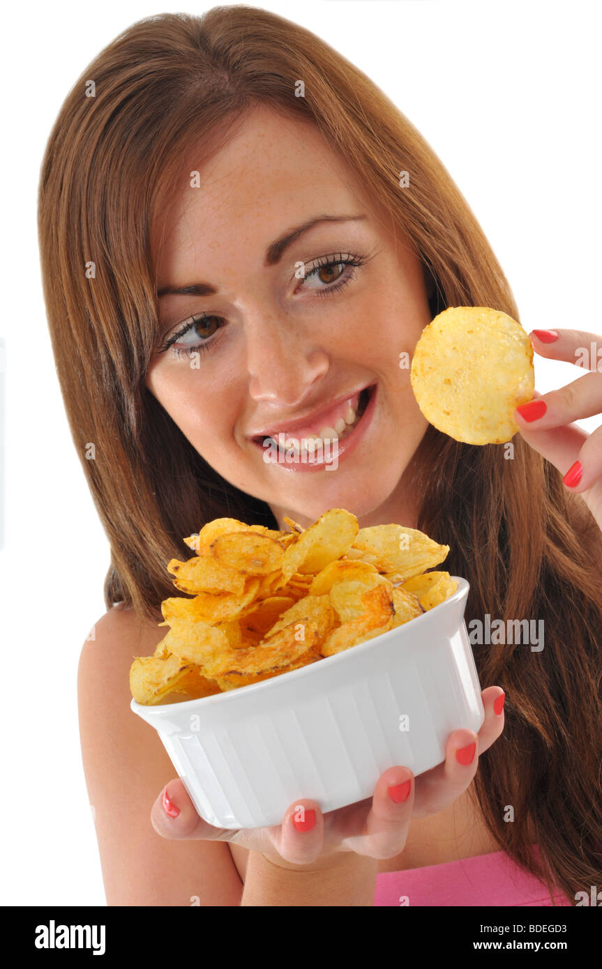 Crisps snack female hi-res stock photography and images - Alamy