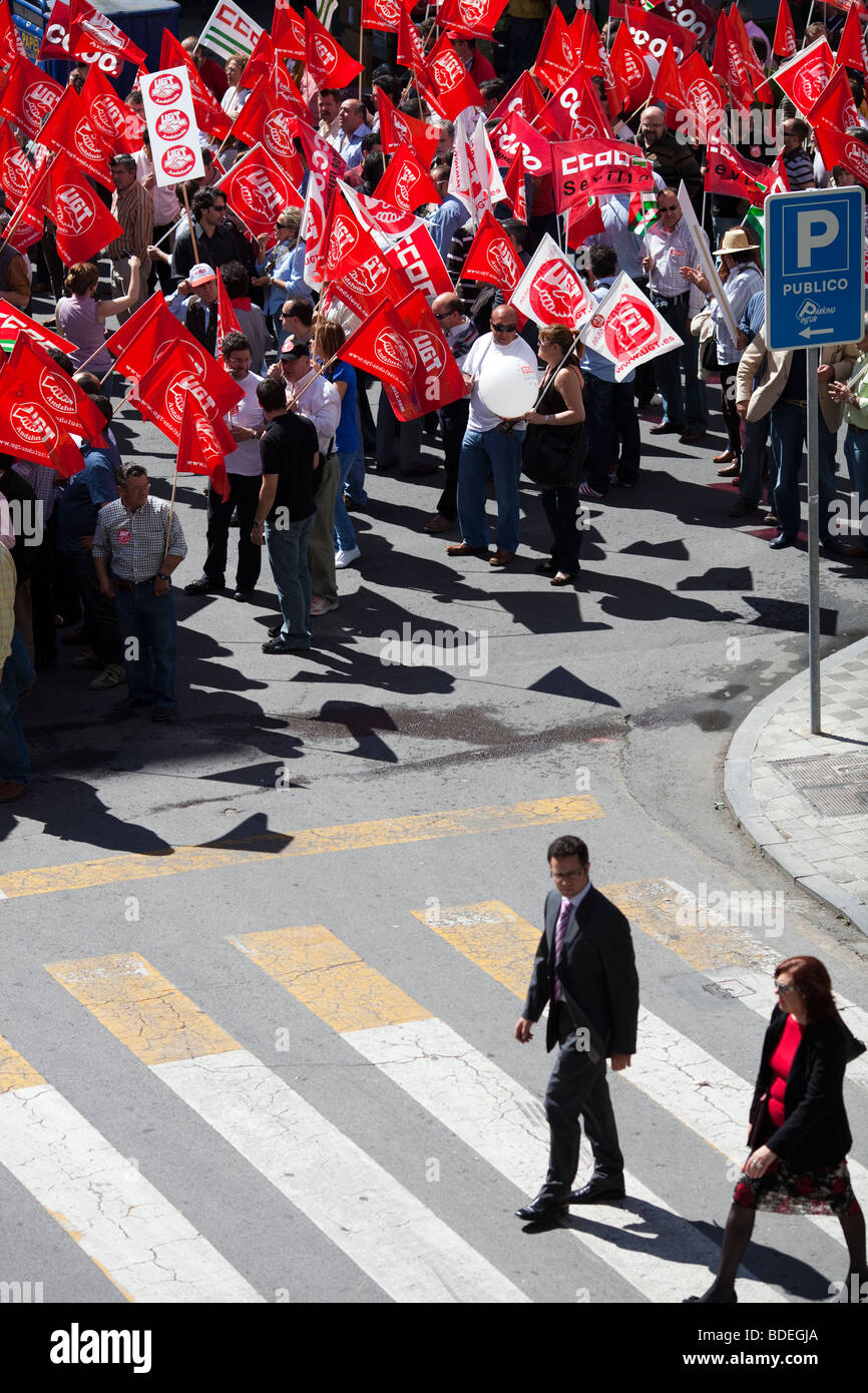 UGT and CCOO trade unions demonstration, Seville, Spain Stock Photo - Alamy