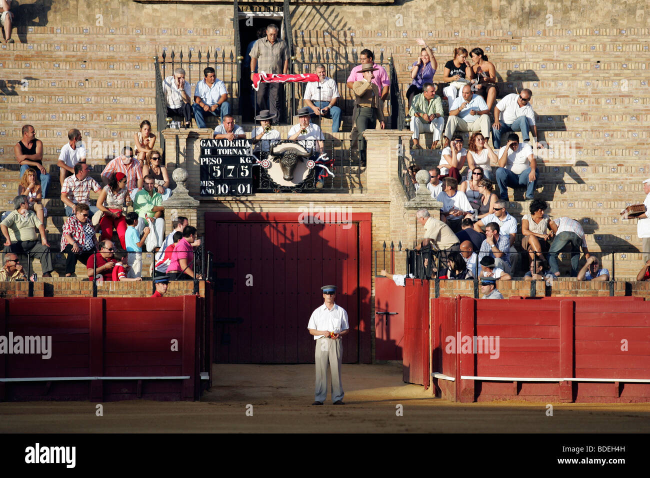 Puerta de toriles or bull pen gate. Bullfight at Real Maestranza ...