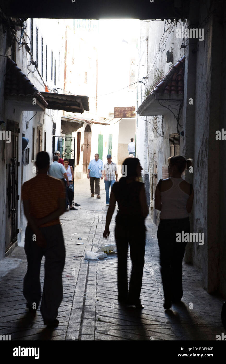 People walking on the medina or old tow, Tetouan, northern Morocco ...