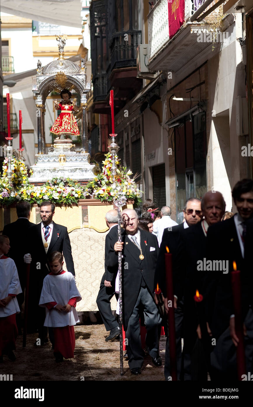 Silver float with Baby Jesus, Corpus Christi procession, Seville, Spain ...