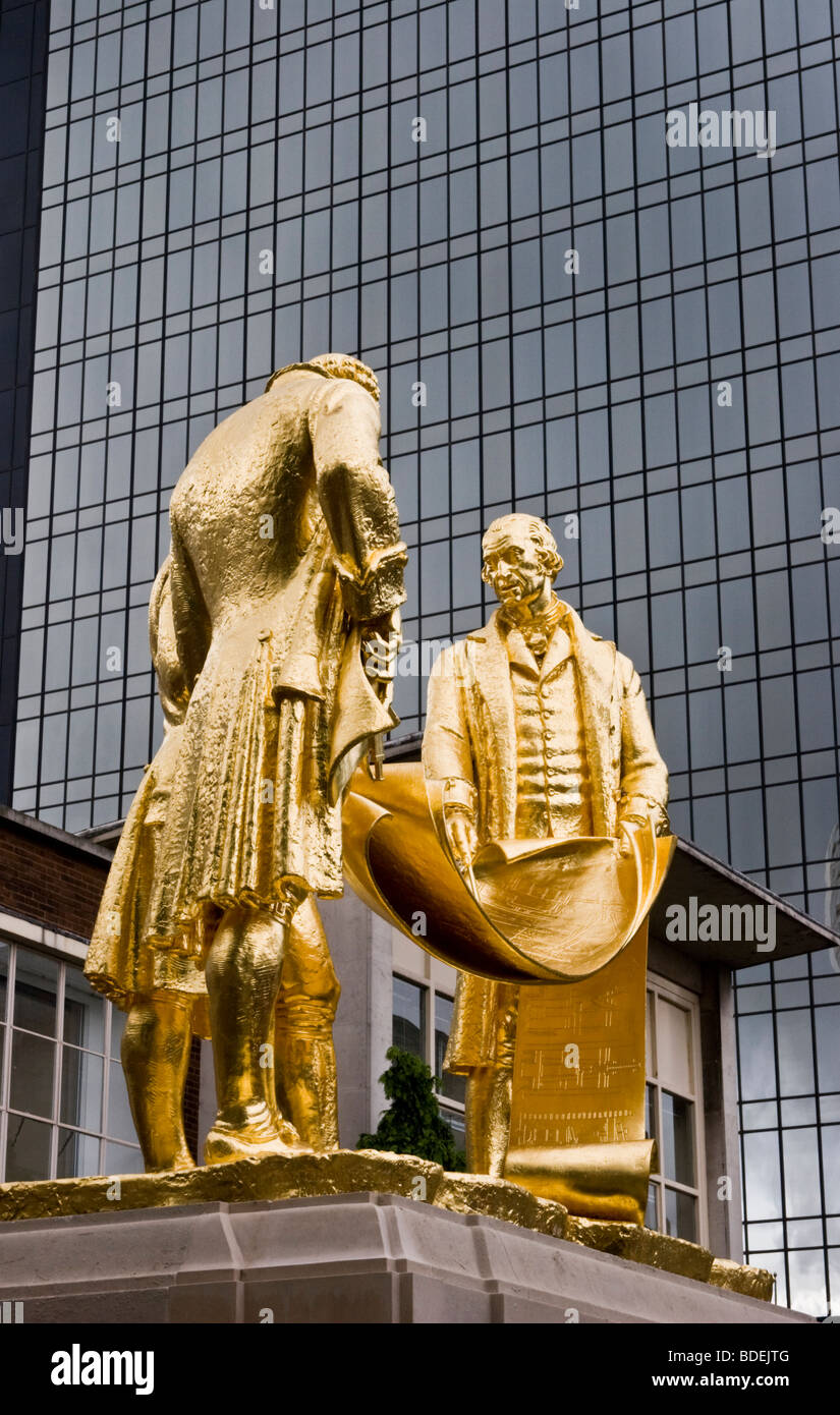 A trio of large gilt statues by sculptor W Bloye, unveiled in 1956, of ...