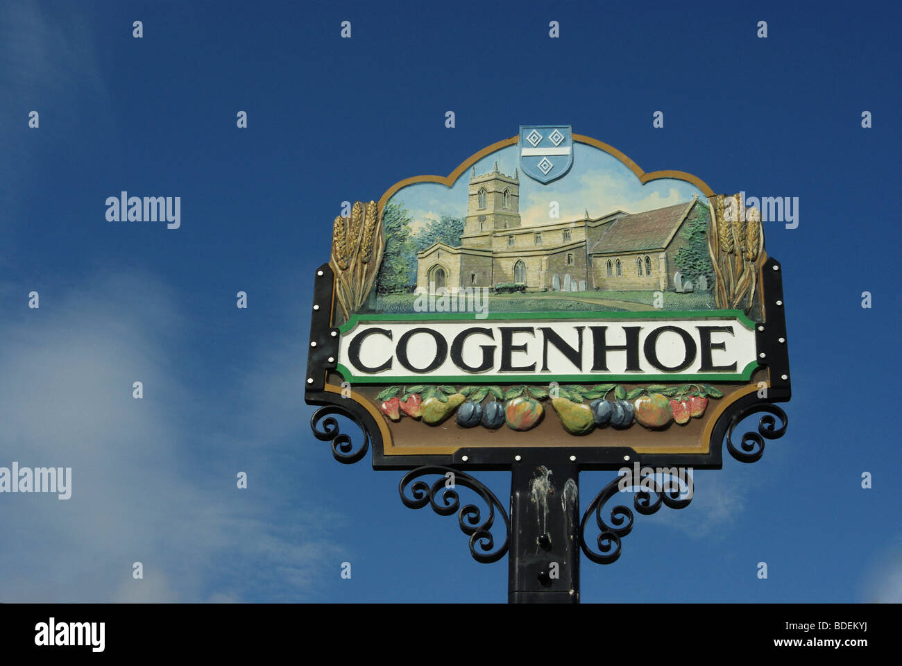 The Millennium sign for the village of Cogenhoe, Northamptonshire, UK ...