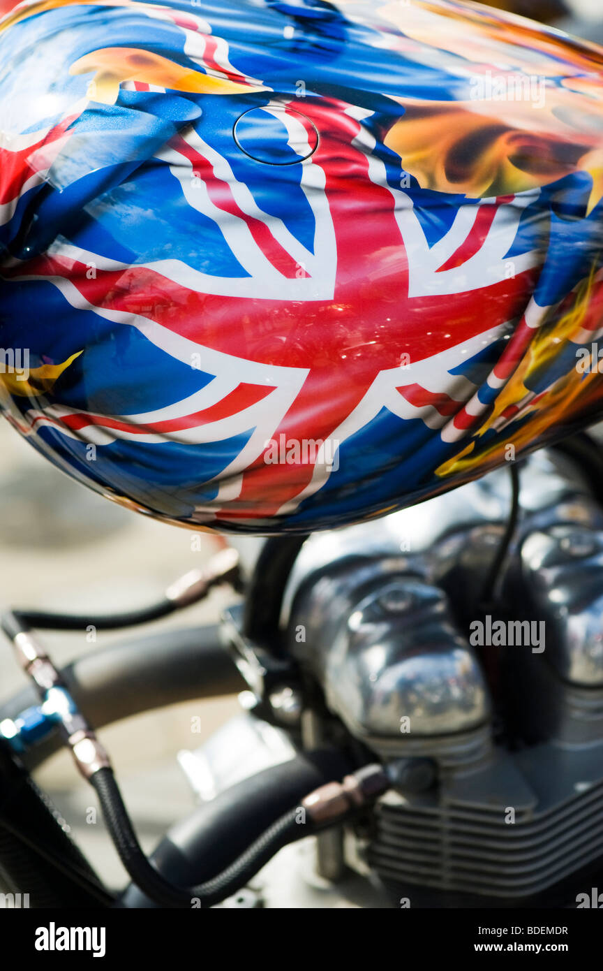 Union Jack fag painted on Custom British chopper motorcycle. UK Stock ...