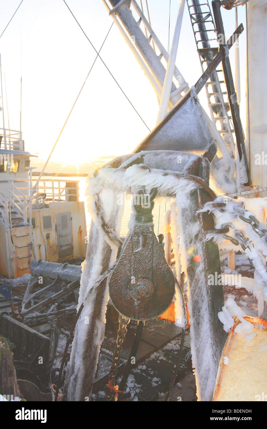 hard ice coating a fishing vessel from ocean wave spray Stock Photo - Alamy