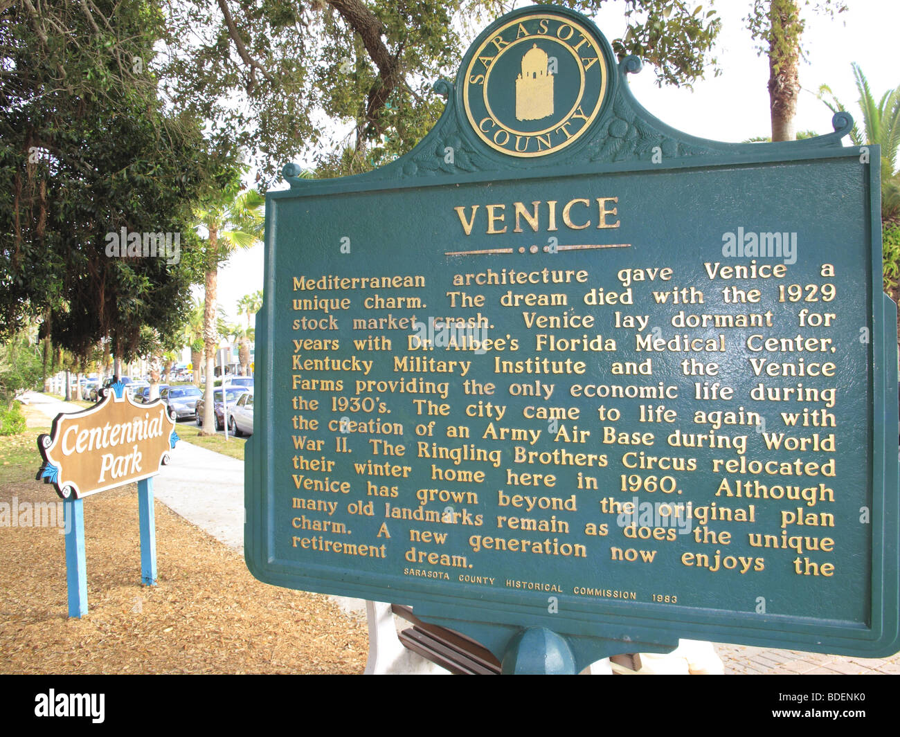 a sign describing the town of Venice Florida USA Stock Photo - Alamy