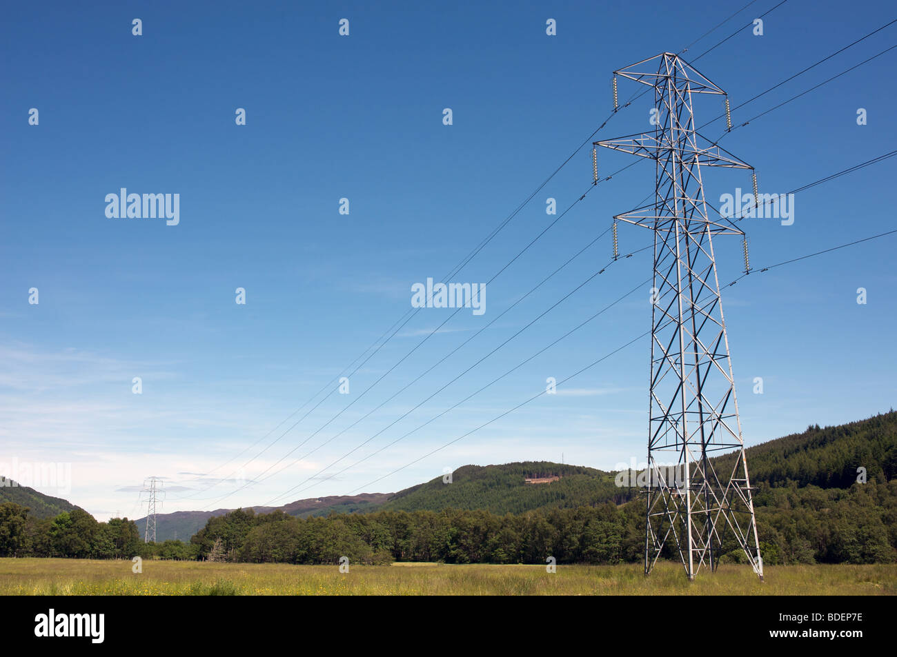 High voltage electricity cables, Highlands, Scotland, UK Stock Photo ...