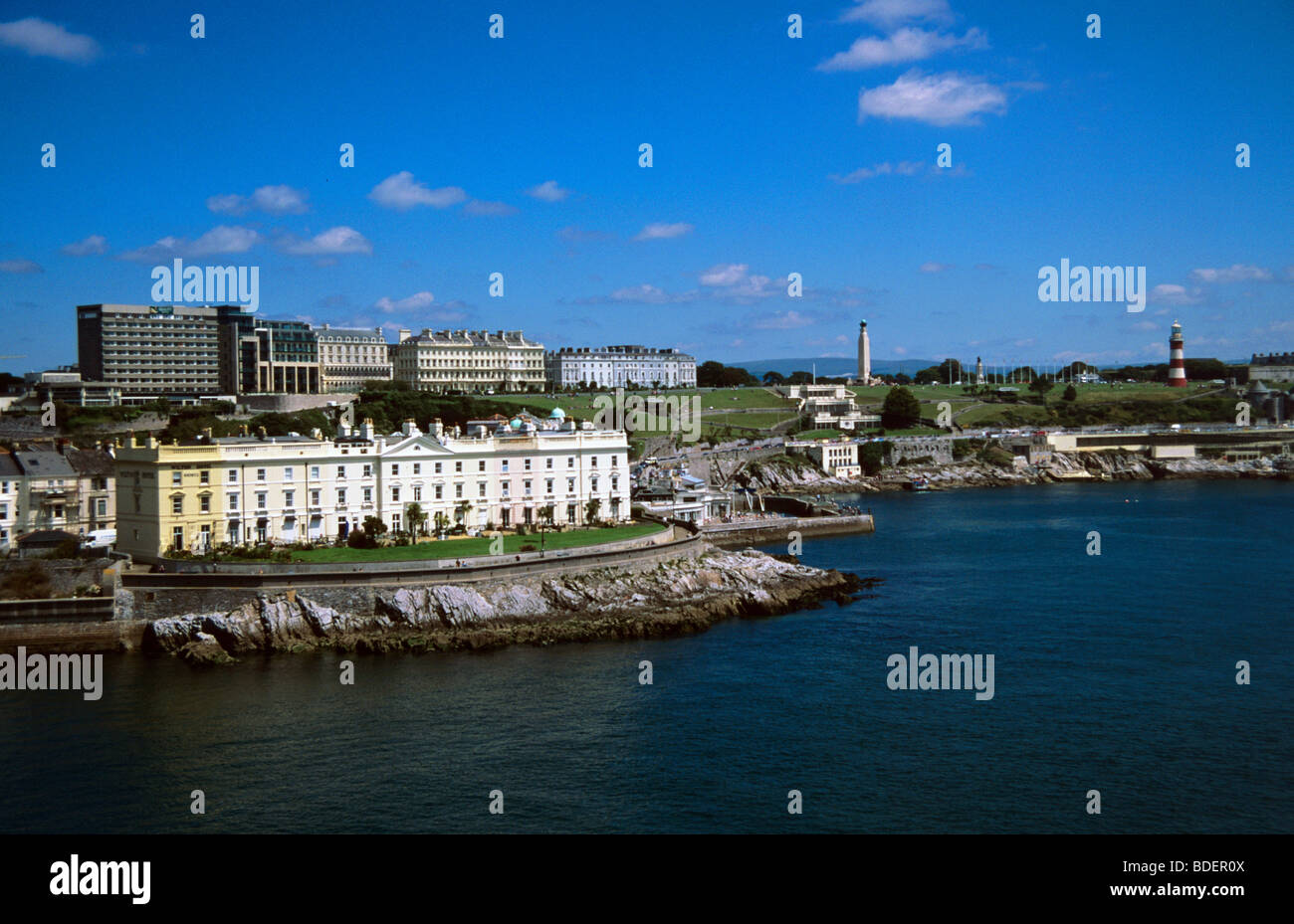 View of Plymouth Hoe from a ferry on Plymouth Sound Stock Photo - Alamy