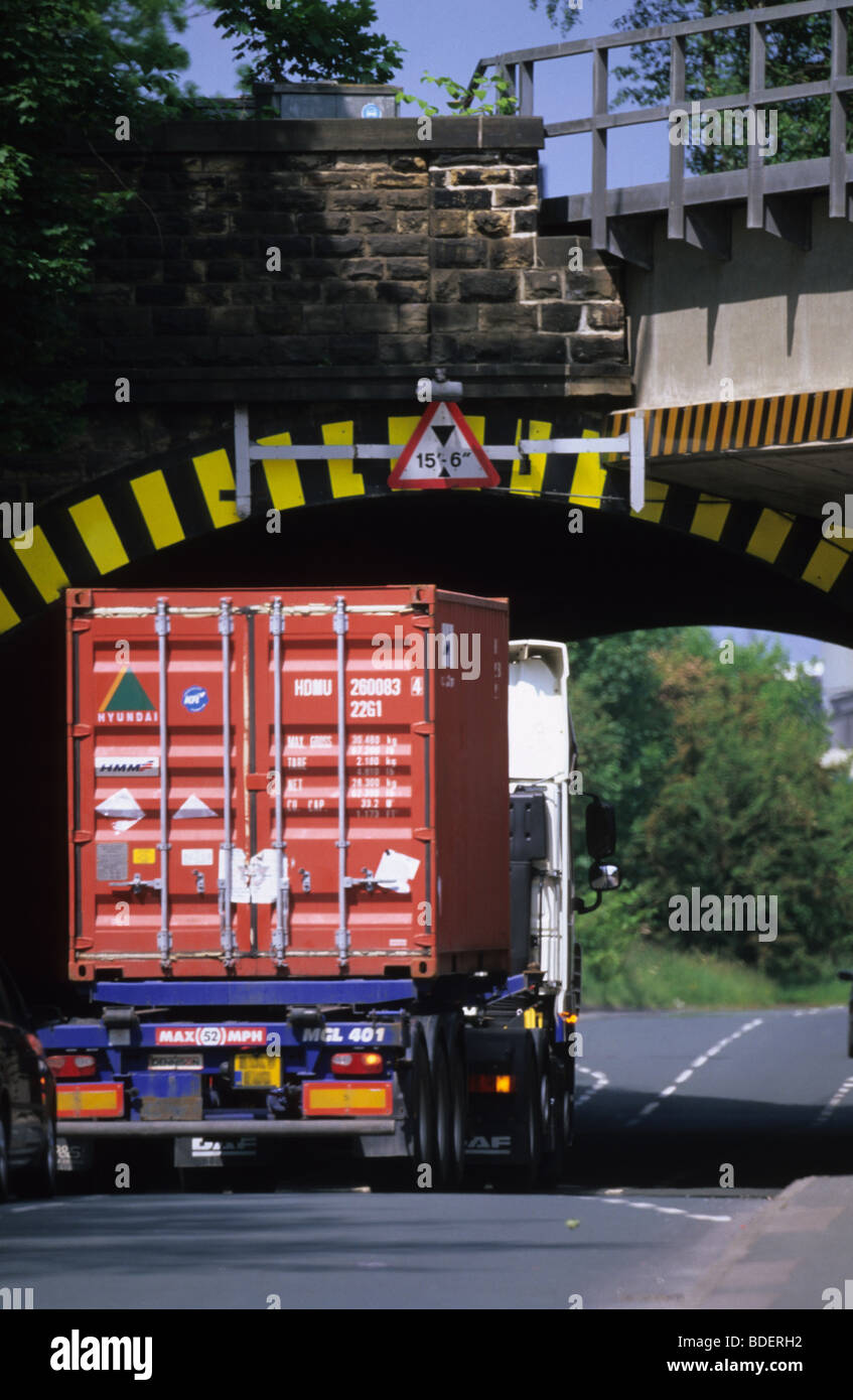 lorry passing under low railway bridge near Leeds Yorkshire UK Stock ...