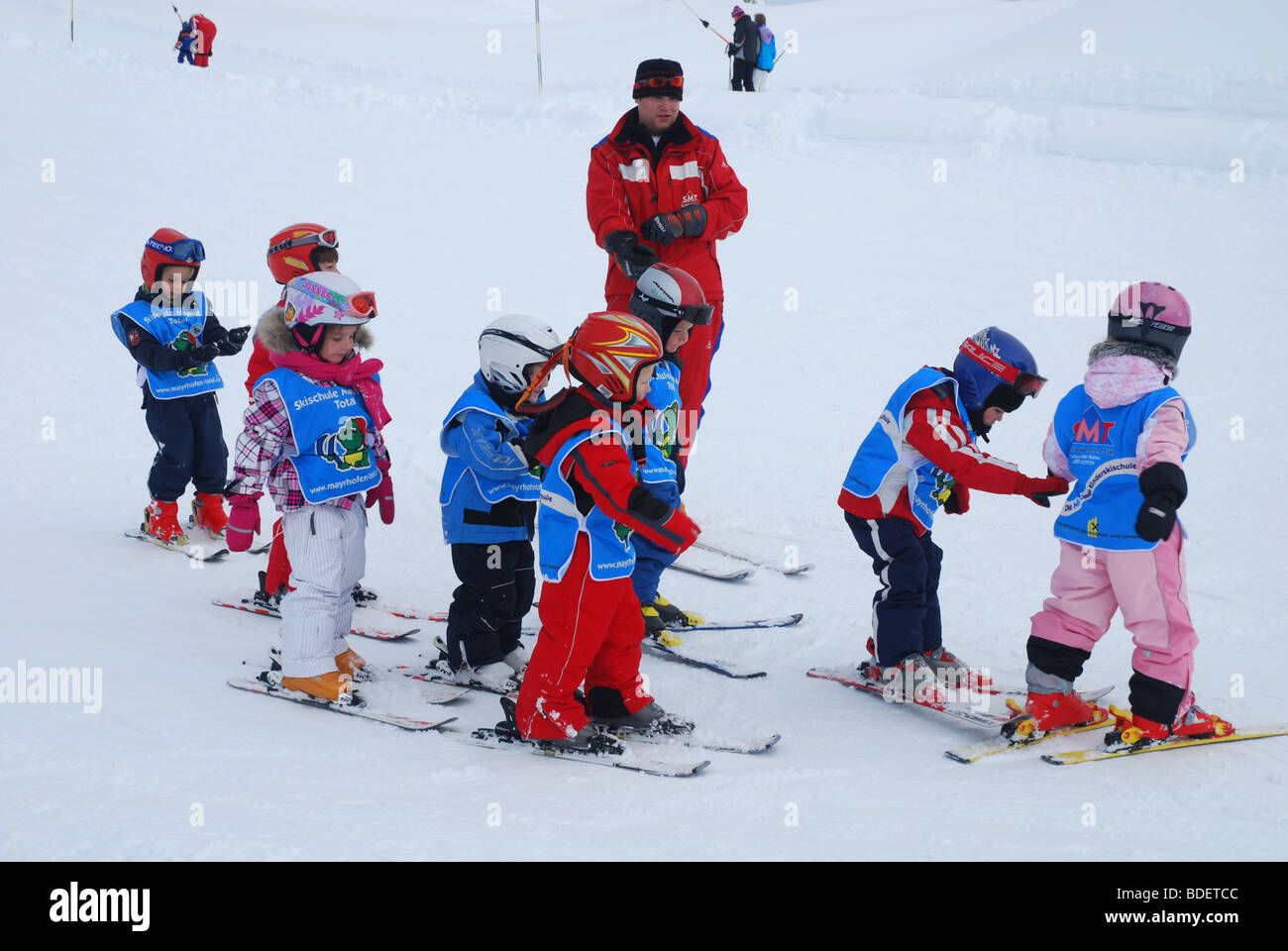young children in ski class on mountain slope Zillertal Tirol Stock ...