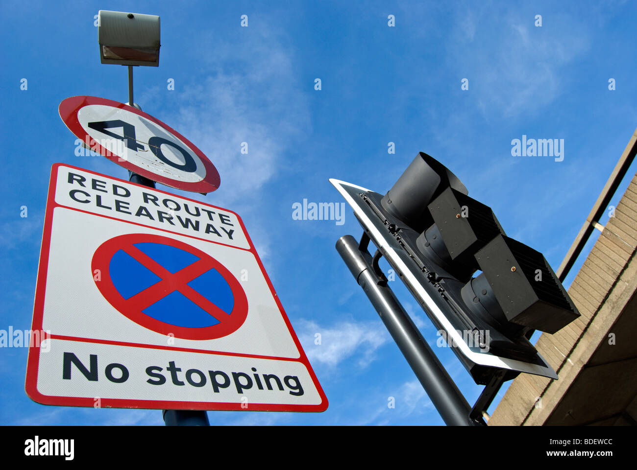 british red route clearway no stopping road sign, with 40mph speed ...