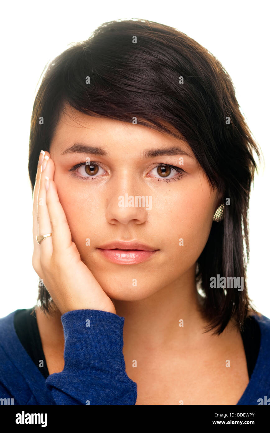 girl with hand on face Stock Photo - Alamy