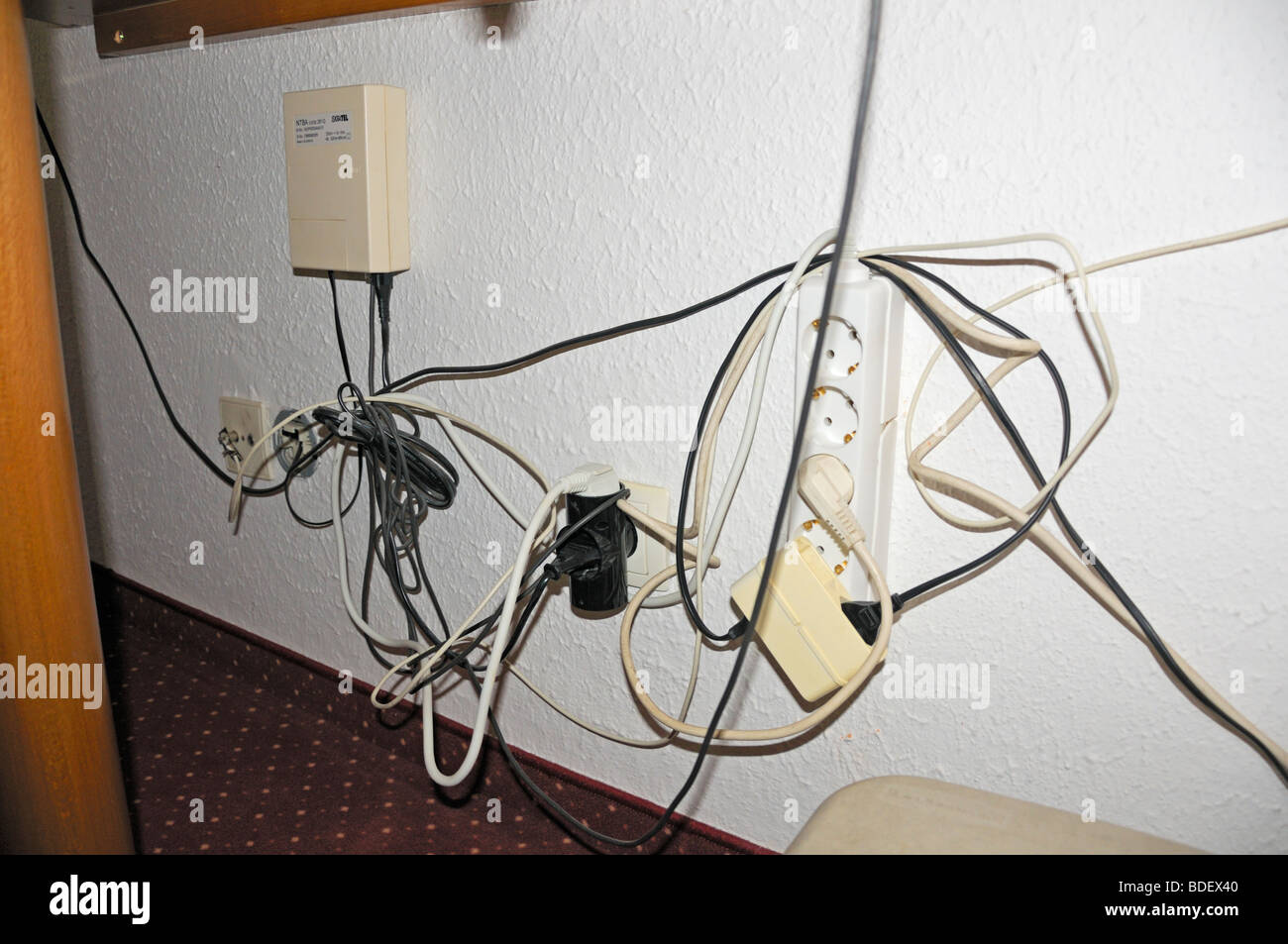 Electric sockets and wiring in hotel room in Slovenia Stock Photo - Alamy