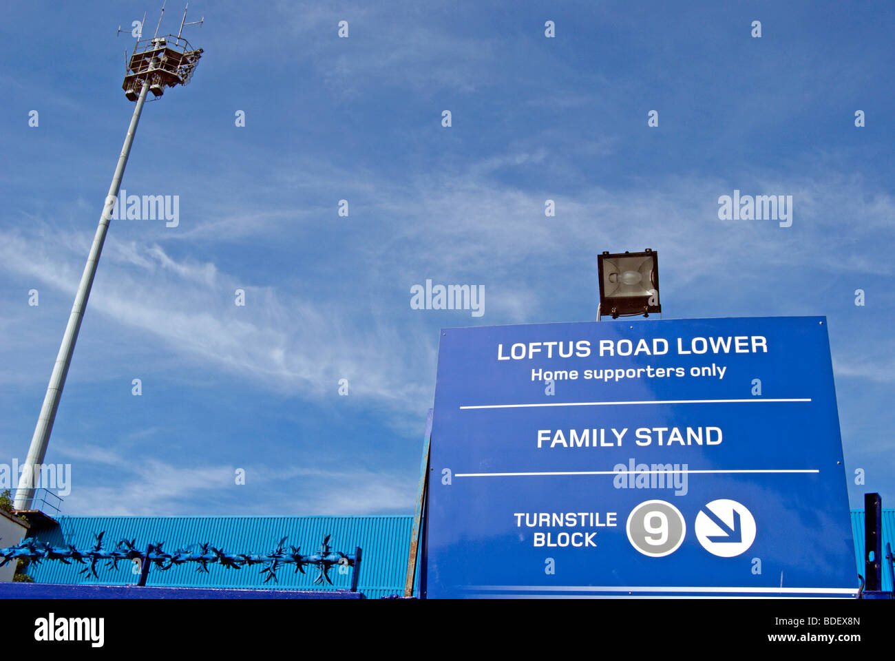 family stand sign and floodlight at loftus road stadium, home of qpr ...