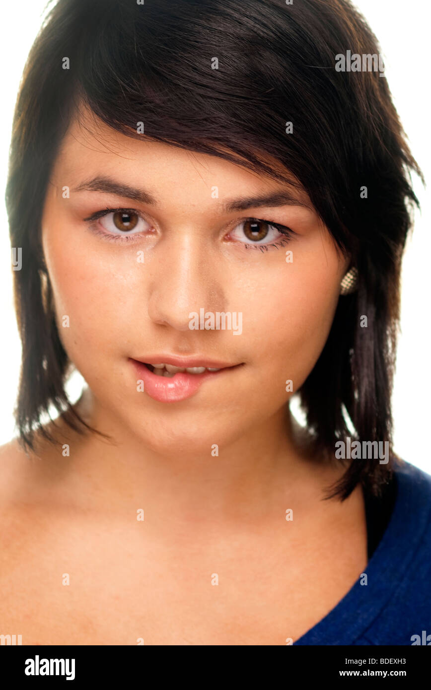 girl nervous biting lip Stock Photo - Alamy