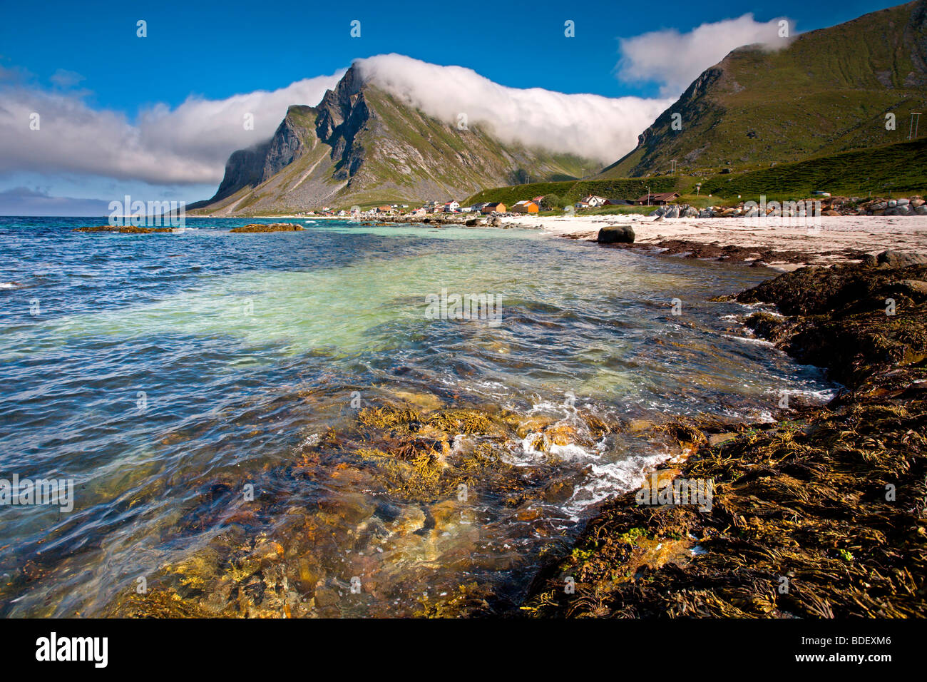 Flakstad Island: Vikten Beach with Sea Grass, Mountains and Clouds ...