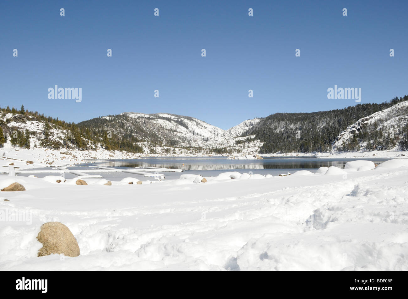 Snowy place of fun, families frolic and sledge near icy lake in soft ...