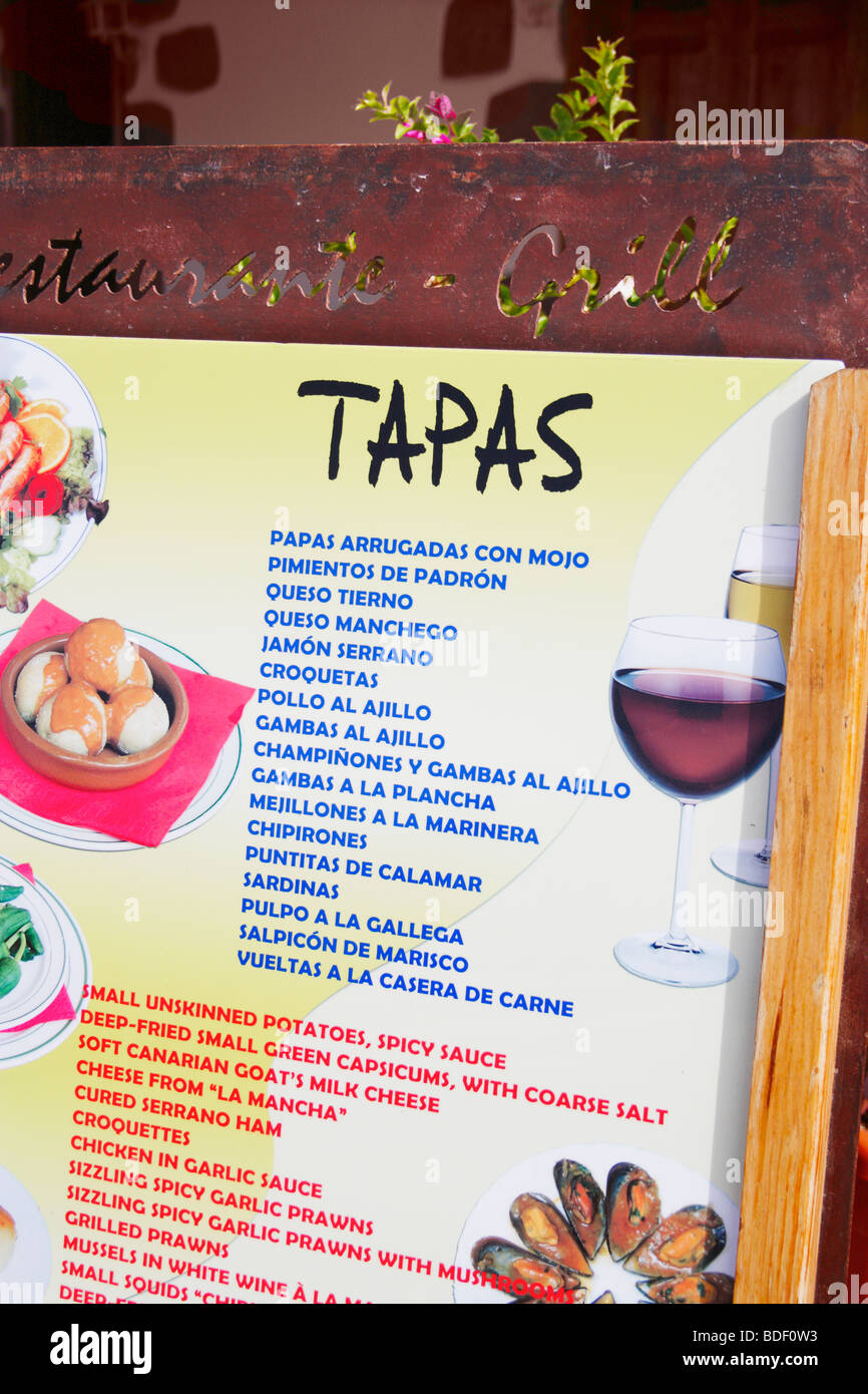 Tapas Menu In Bar In Spain Stock Photo Alamy