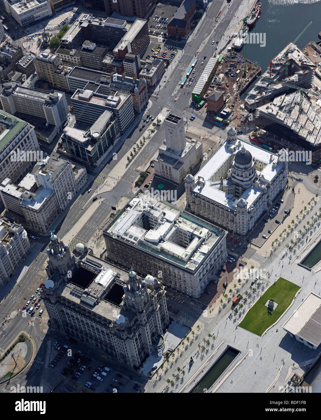 Aerial view of Liver Buildings (see description), Liverpool, North West ...