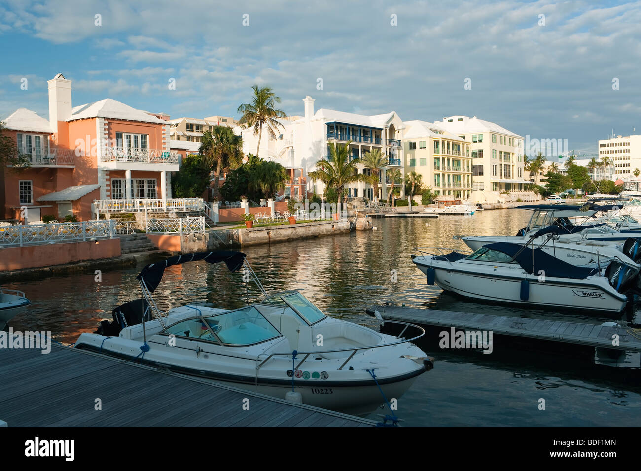 Bermuda, Atlantic Ocean, Hamilton, Hamilton harbour and new luxury ...