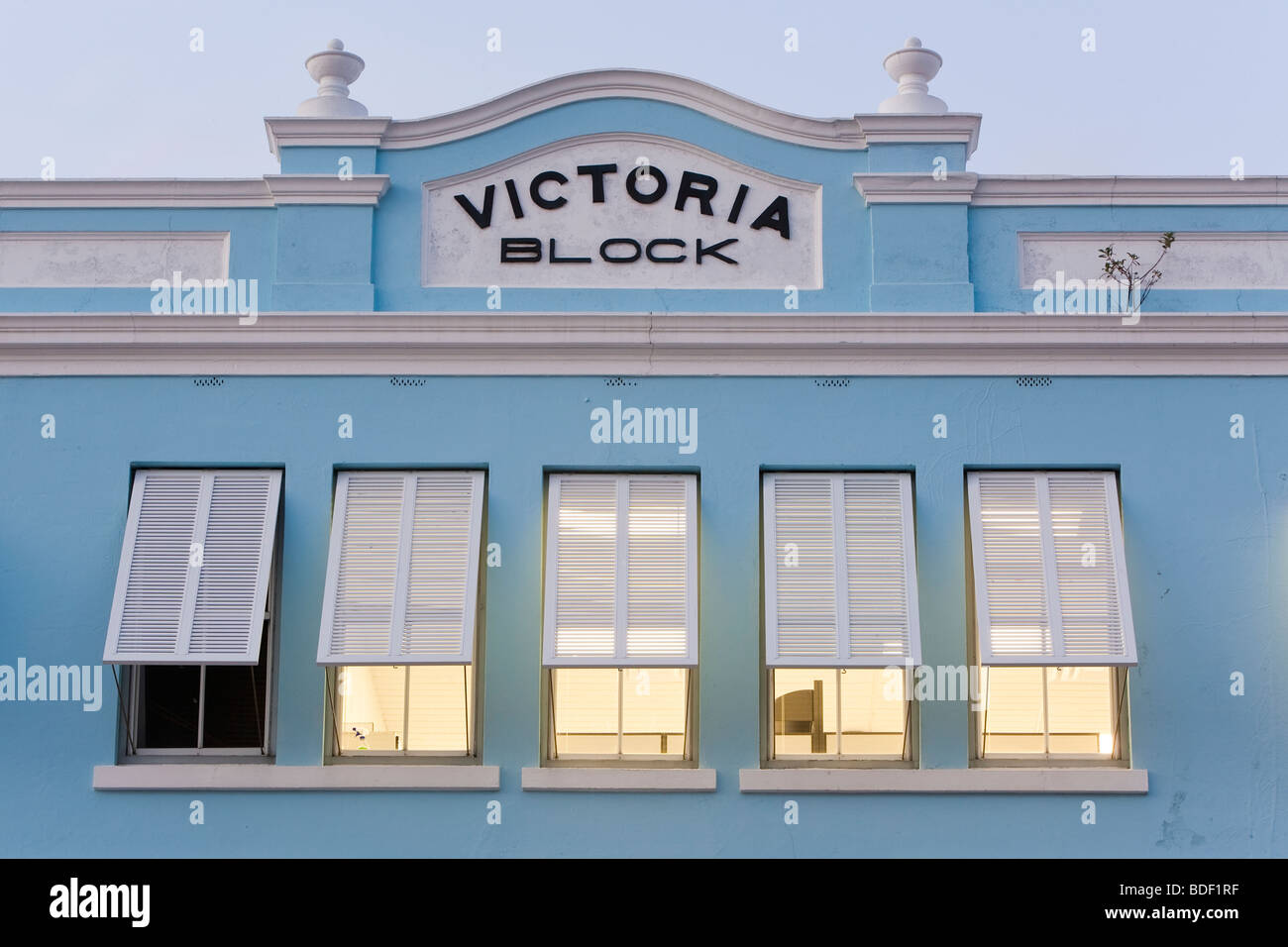Bermuda, Atlantic Ocean, Hamilton, colourful pastel architecture along ...