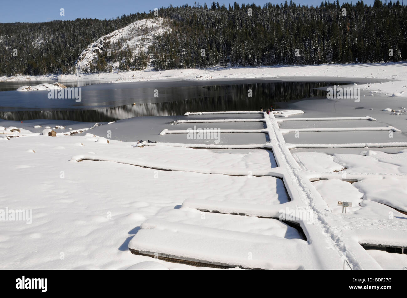 Snowy place of fun, families frolic and sledge near icy lake in soft ...