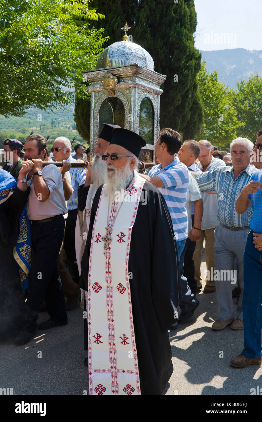 Bishops lead the procession of Saint Gerasimos silver casket at ...