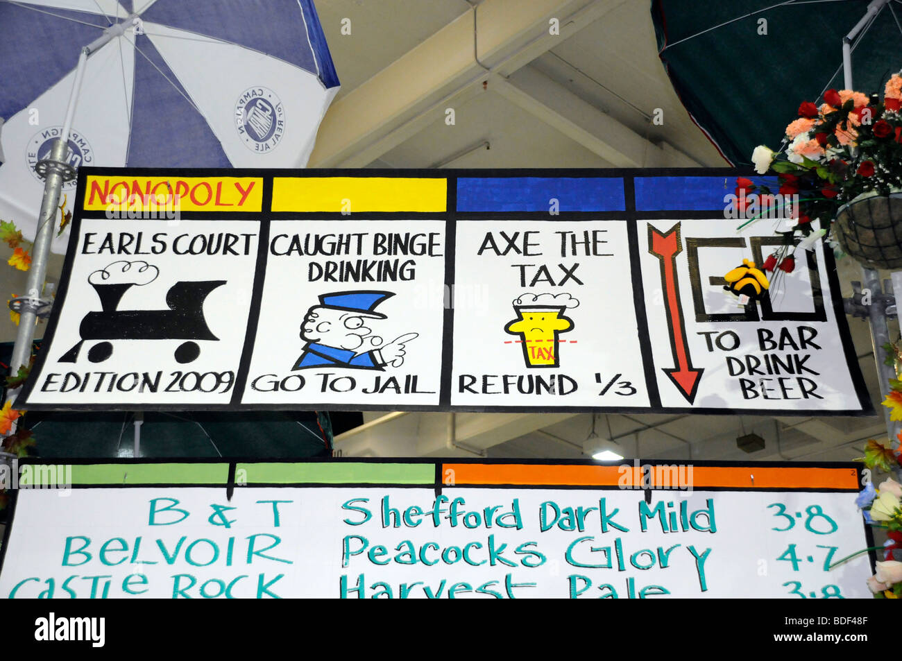 Comedy Monopoly sign at The Great British Beer Festival Stock Photo - Alamy