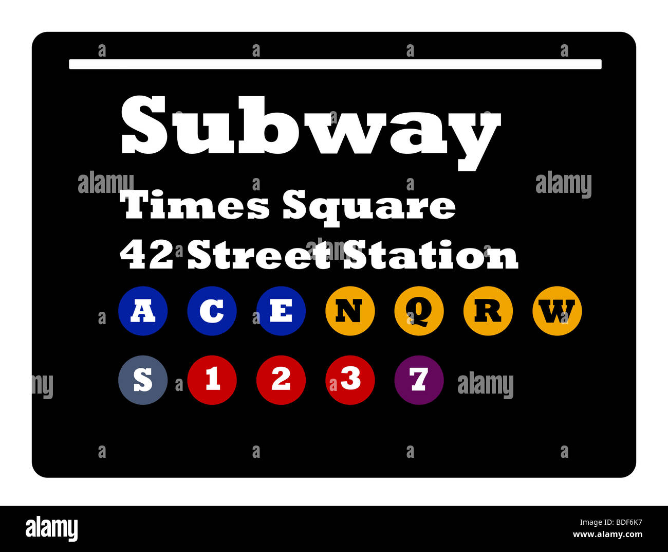 New York Times Square subway train sign isolated on black background ...