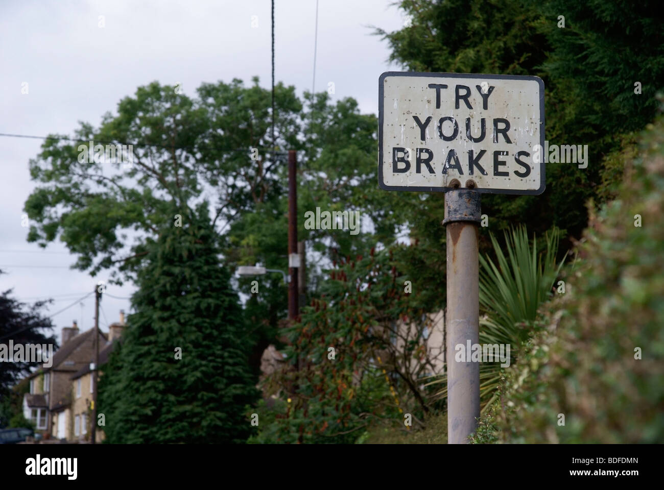 Try your brakes sign Stock Photo - Alamy