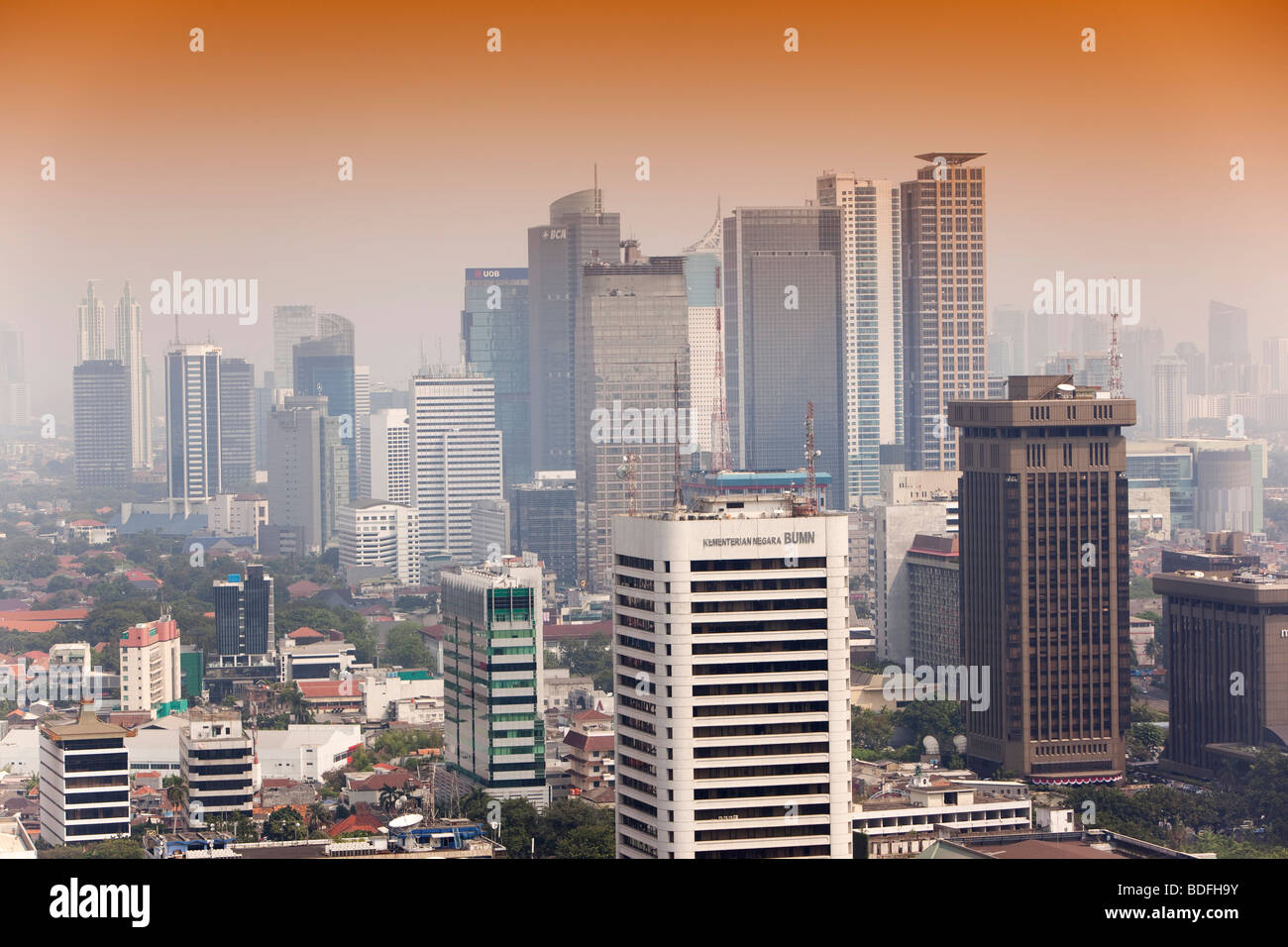 Indonesia, Java, Jakarta, Monas, elevated view of High Rise office ...