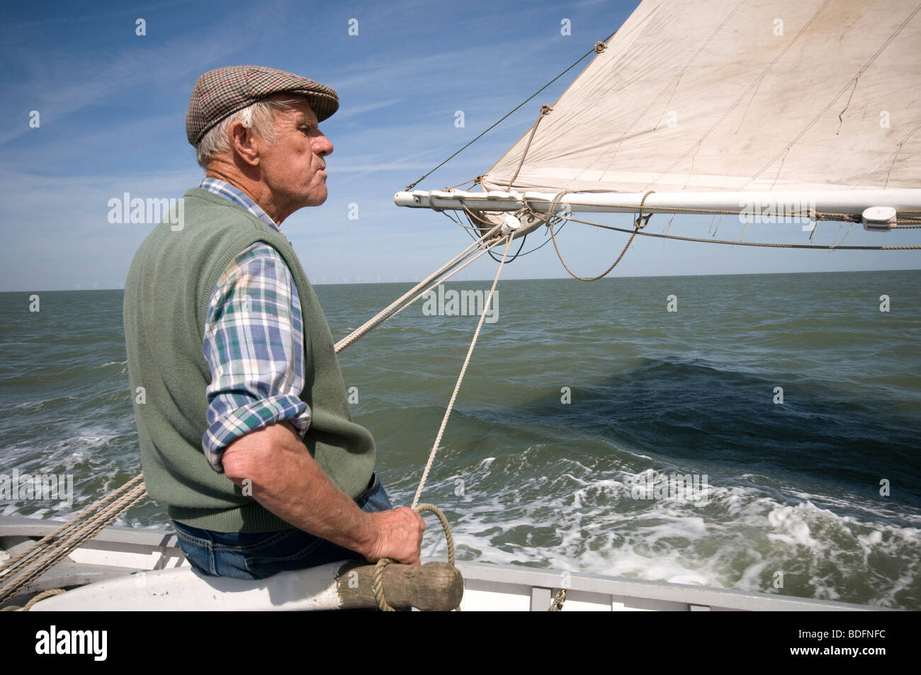 Bill Coleman retired whitstable oyster fisherman at the helm of his ...