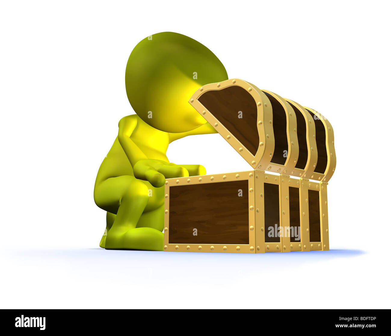 3d illustration of a cute character discovering unseen treasure in an ...