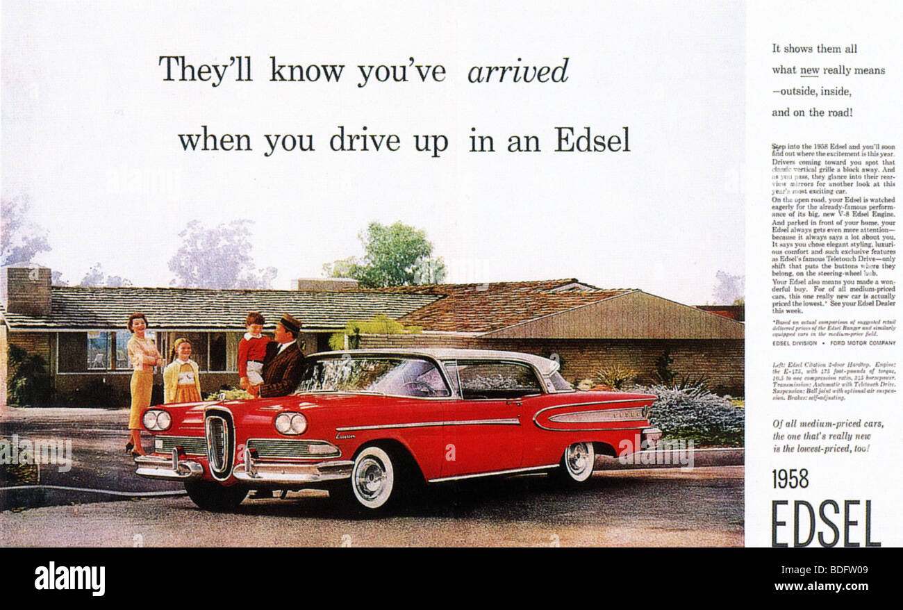 FORD EDSEL Advert for the 1958 Edsel Citation convertible Stock Photo ...