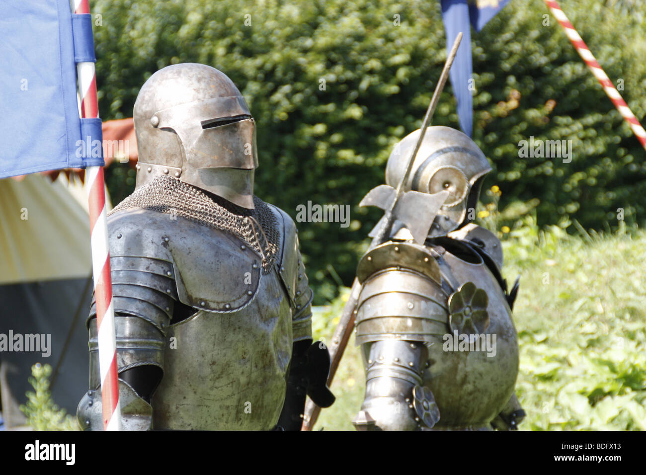 Knight's armor protecting an entrance at a Medieval tournament Stock ...