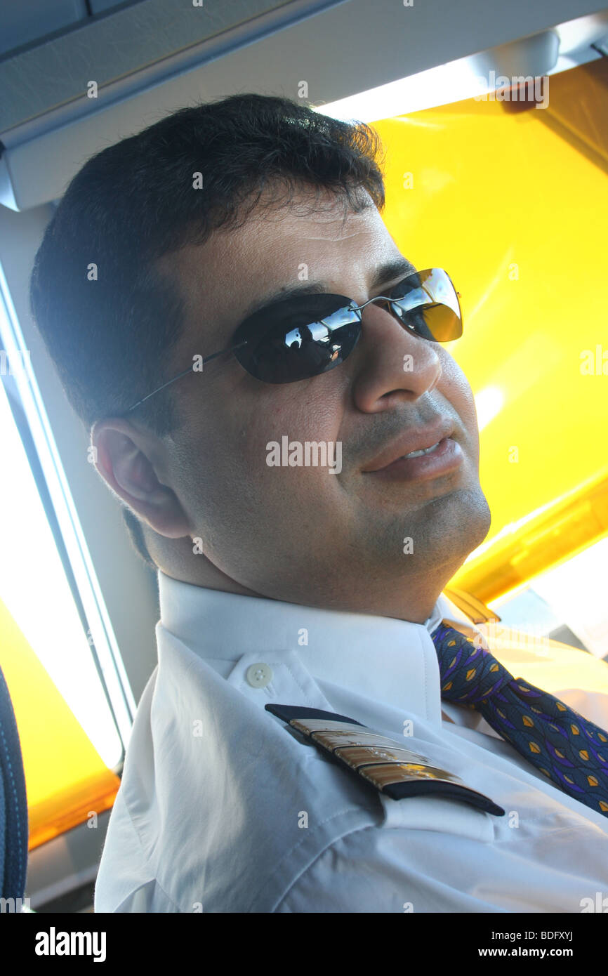 Jet Airways captain cockpit sunglasses inflight Stock Photo - Alamy