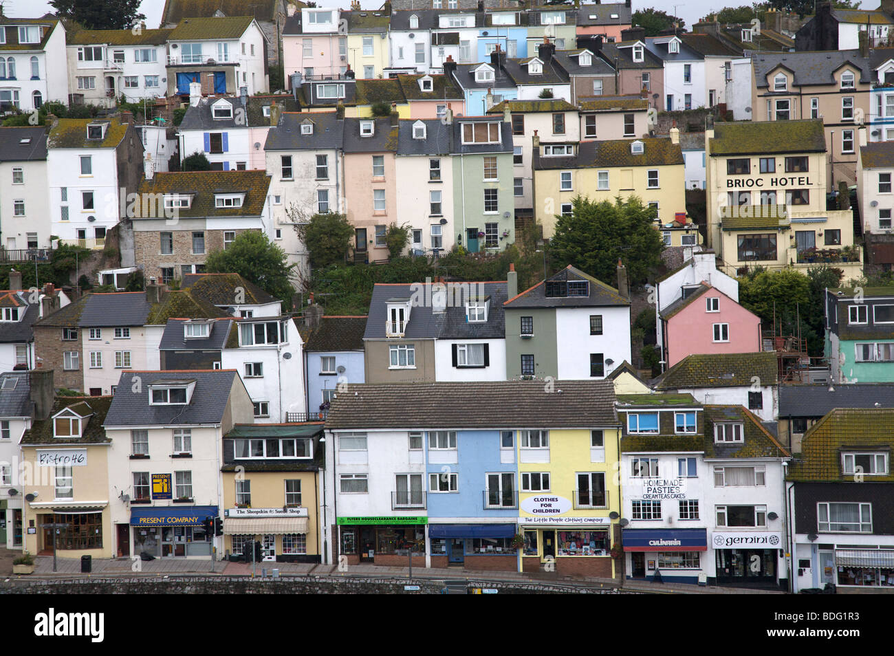 Coloured houses, Brixham, Devon Stock Photo - Alamy